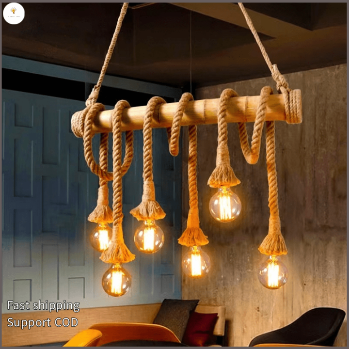 【MG】Chandelier E27 100cm Rope Light Ceiling Pendant Lights Hemp Rope ...