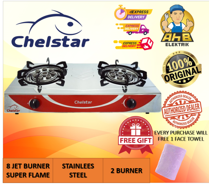 CHELSTAR Stainless Steel Low Pressure 8 JET Double Burner Gas Cooker ...