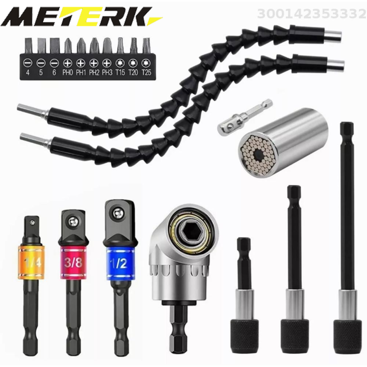 Meterk 21-Piece Flexible Shaft Set with Angle Adapter & Extension Rods ...