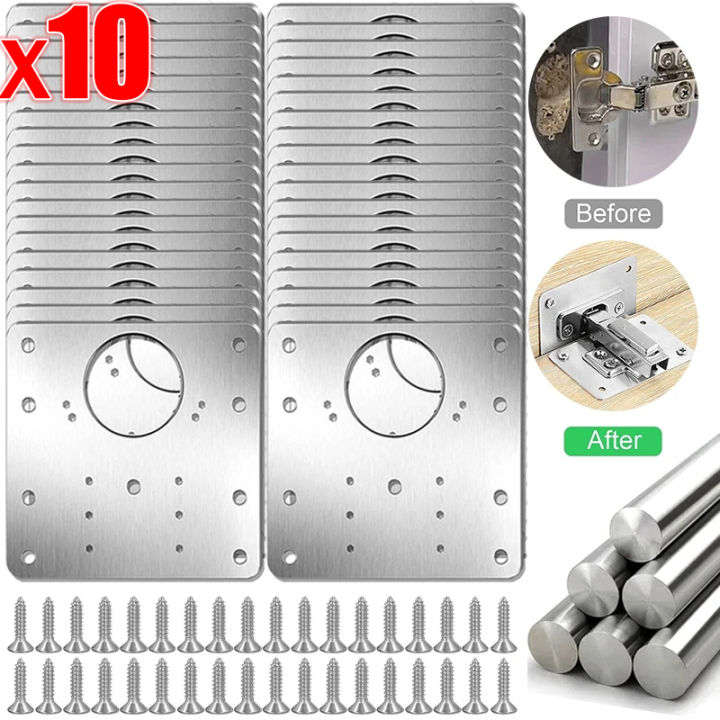 10PCS Stainless Steel Hinge Repair Plate with Screw Kitchen Cabinet ...
