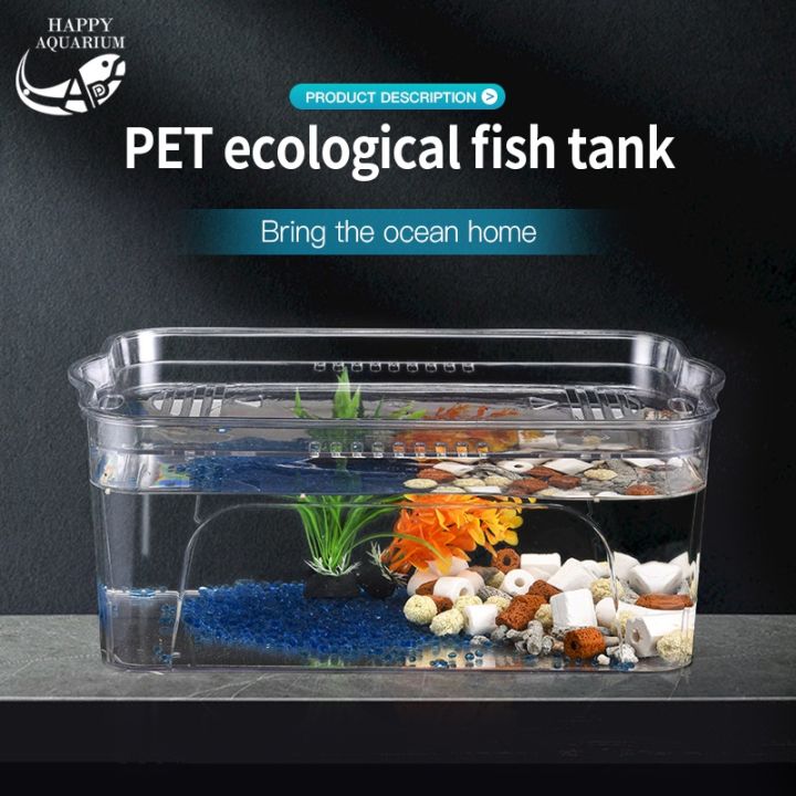 COD Aquarium HD transparent Plastic Goldfish Tank Home Desktop Office ...