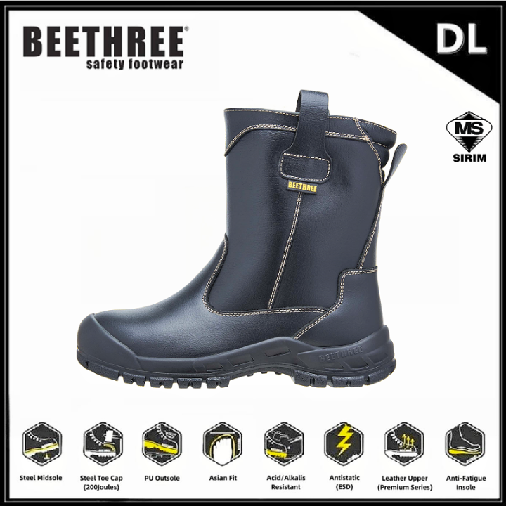 Beethree Safety Boots High Cut Pull-On Upper Leather Safety Shoes Kasut ...