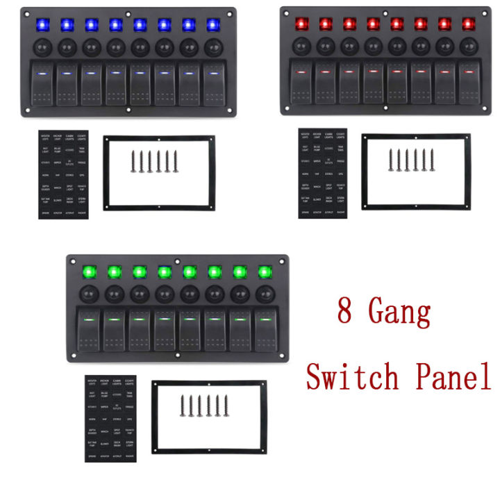 8 Gang Boat Rocker Switch Panel Waterproof Marine Switch Panel 12V ...