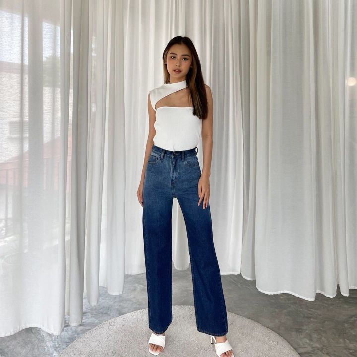 HUSSA - Demi Omre Jeans กางเกงยีนส์ขายาวเอวสูงทรงขากระบอกตรง (พร้อมส่ง ...