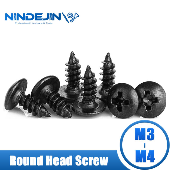 NINDEJIN 100pcs Cross Phillips Truss Head Self-tapping Screw Carbon Steel cabinet screw M3 M3.5 ...