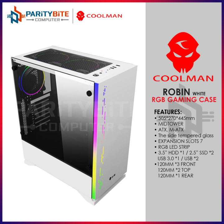 Coolman ROBIN White Gaming Case with Led Strips | Lazada PH