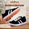Sepatu Pria Casual Sneakers Cowok ALDHIS CO1 Hitam Putih sol Karet ...