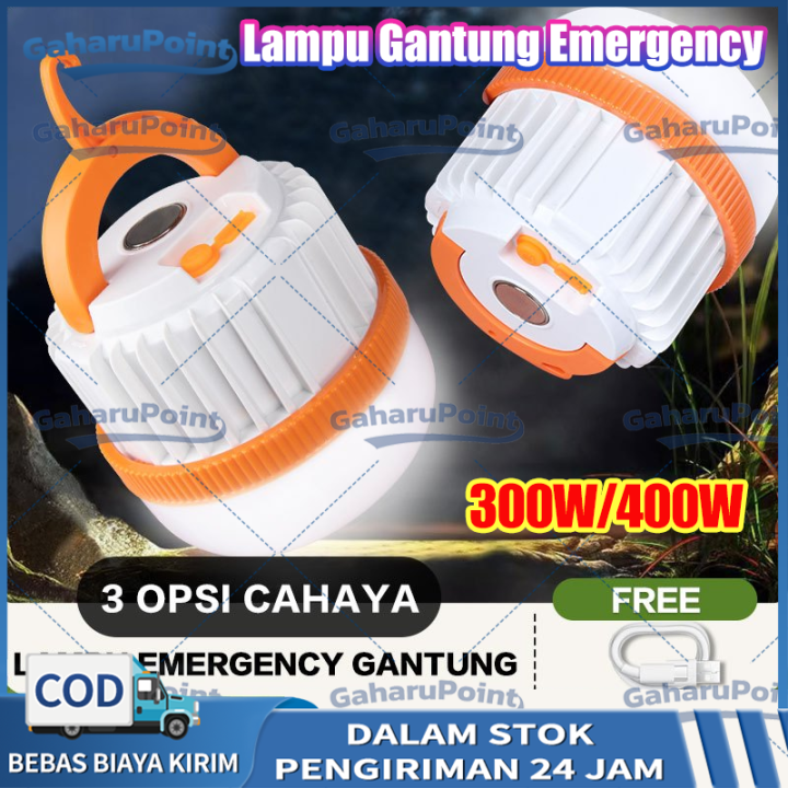 Lampu Emergency 300Wat 400Wat Lampu Gantung Camping Lampu Tenda Superterang+USB-C Charger/Lampu ...