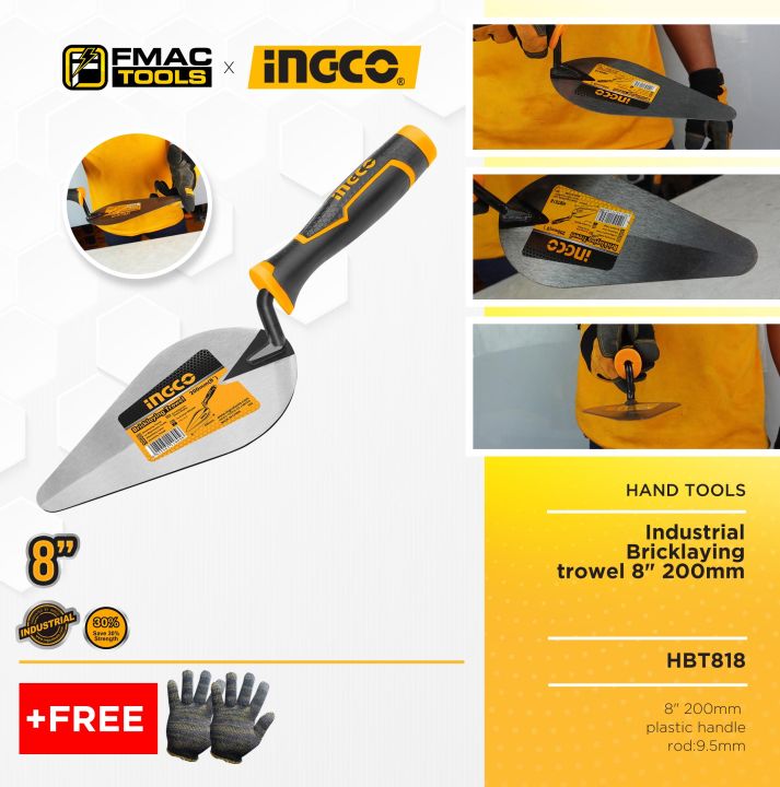 INGCO Industrial Bricklaying Trowel 8" HBT818 + FREEBIES FMAC TOOLS ...