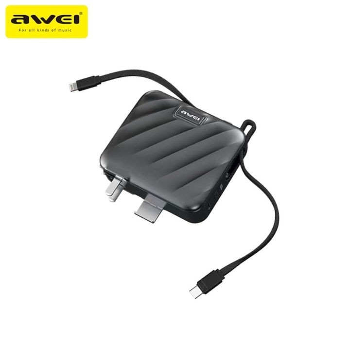 Awei P83K 15000mAh PowerBank 45W Quick Charging AC Plug Built-in Cable ...