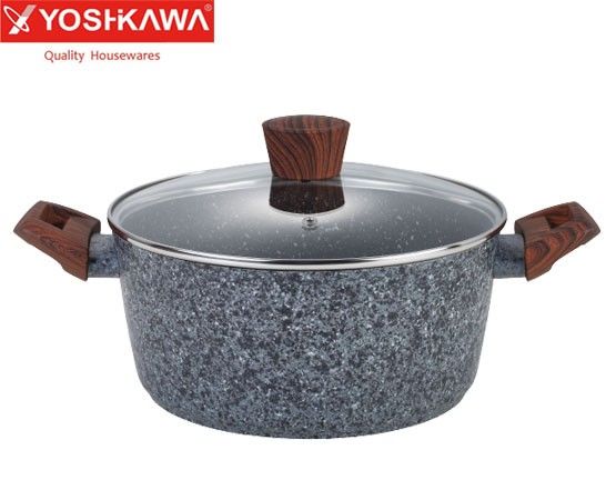 Minowa YOSHIKAWA Stock Pot Panci Pendek Marble Tutup Kaca 20CM | Lazada ...