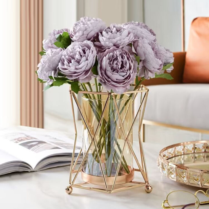 Tastour Gold Modern Flower Vases for Centerpieces Glass Vase with Metal ...