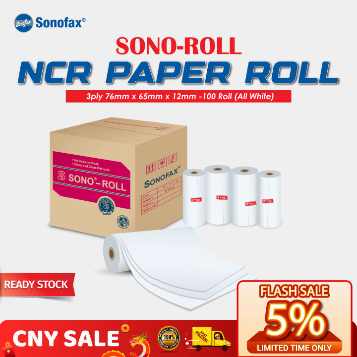 (CNY SALE) 3 Ply NCR / 76mm x 65mm x 12mm 100 roll / White / SONO-ROLL ...