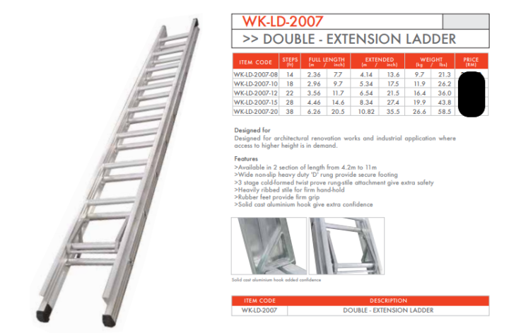 Heavy Duty Double Extension Ladder~10'X10'(FEET)/ SINGLE POLE 10 FEET ...