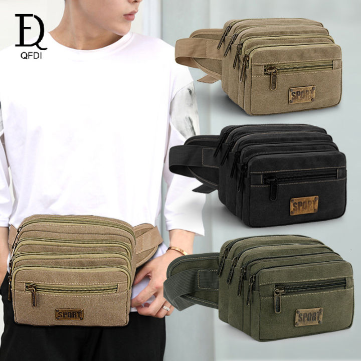 QFDI กระเป๋าคาดเอวผู้ชาย กระเป๋าสะพายผช กระเป๋าผ้าใบผช | Lazada.co.th