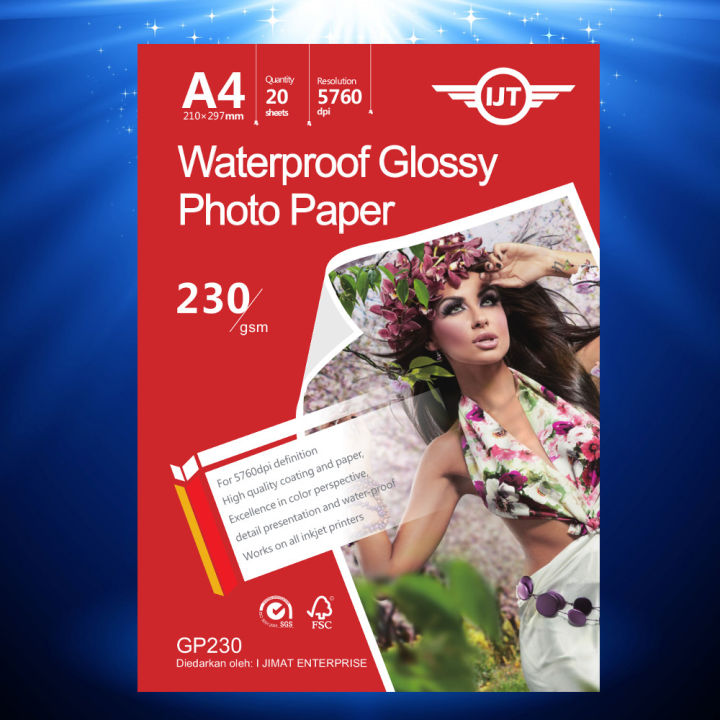 Glossy Photo Paper A4 Size 20 Sheets 230g / 20's Waterproof 230gsm ...
