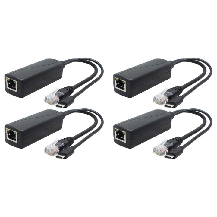 4-Pack 5V Gigabit PoE Splitter, USB Type C, 48V to 5V 2.4A Adaper, IEEE ...