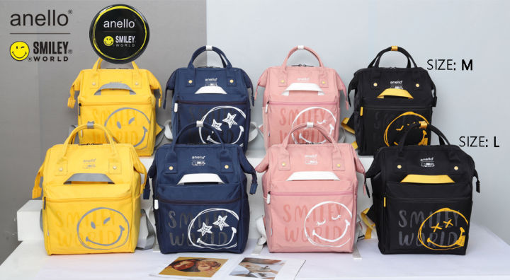 พร้อมส่ง anello x SMILEY กระเป๋าเป้แฟชั่น-950-951 ผ้ากันน้ำ ใส่ของได้ ...