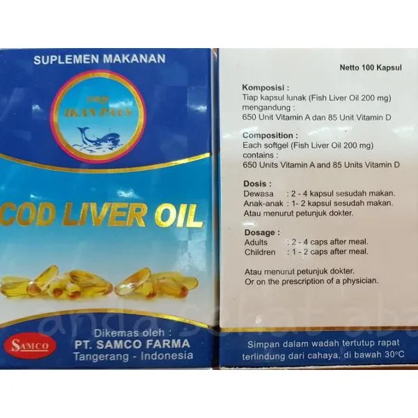 Samco Cod Liver Oil isi 100 Softgel - Suplemen Kesehatan Tubuh Minyak ...