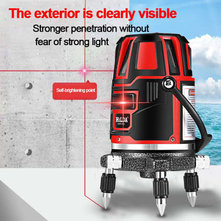 [High precision] laser level 5-line red beam infrared laser level self ...