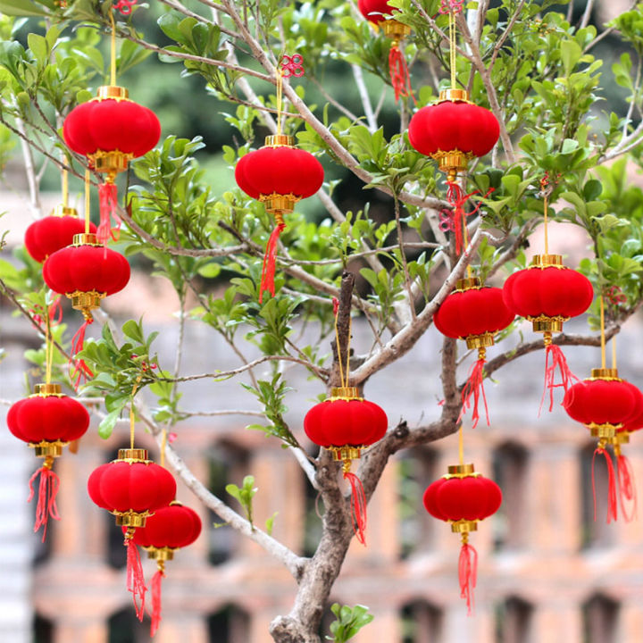 10/20/30Pcs Mini Hanging Lantern Red Small Street Flocking Lantern Red ...