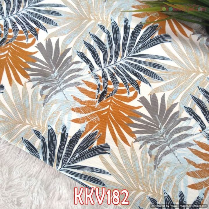 KKV182 Kain / Bahan Kanvas Meteran Motif Daun Palm Orange Ukuran ...