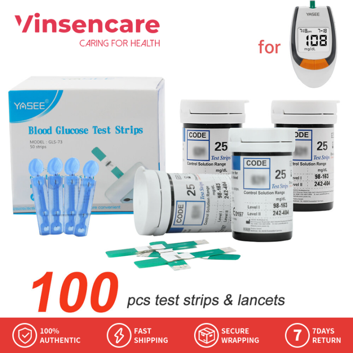 Vinsencare 50/100Pcs Blood Glucose Test Strips with Free 50/100 Lancets ...