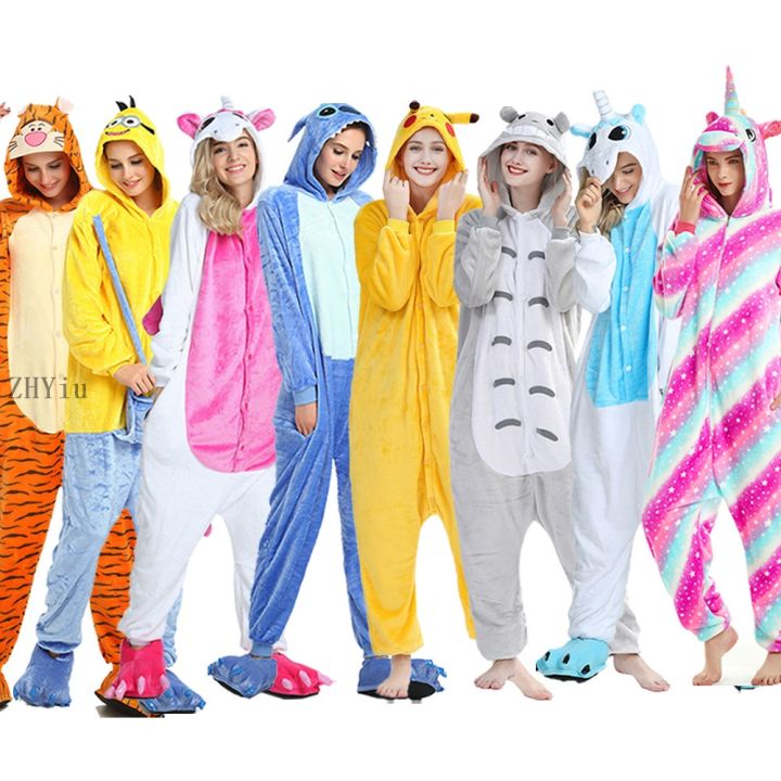 【SHUNAICHI】Unisex Kigurumi Unicorn Stitch Panda Pikachu Totoro Tiger Cartoon Flannel Pajamas ...