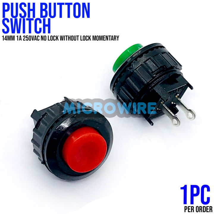 Power Push Button Switch Mini 2 PIN Self-Reset 14MM Size Round Red ...