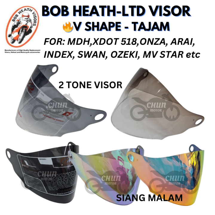 BOB HEATH Visor LTD V Shape Tajam Visor untuk Helmet MDH/XDOT G518/ONZA ...