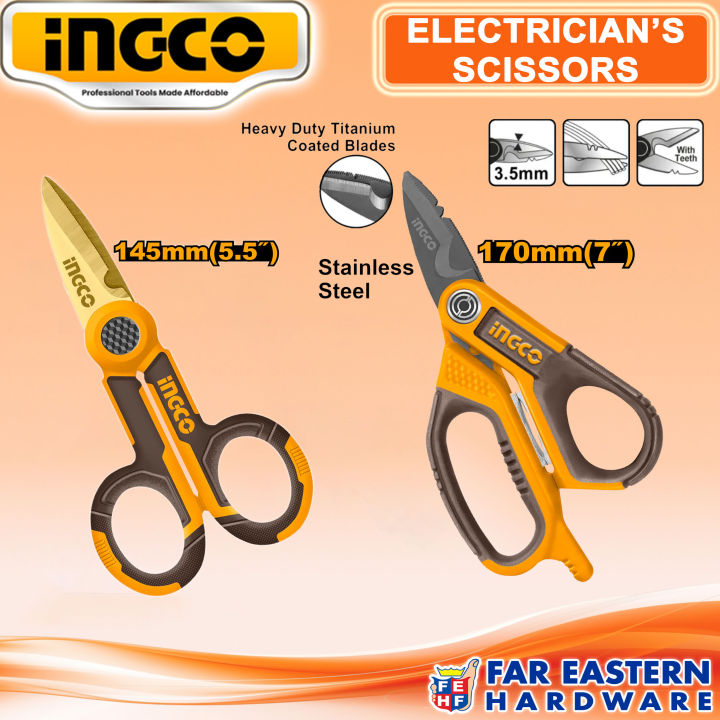INGCO Stainless Steel Electrician Scissors 5.5" | 7" INHT | Lazada PH