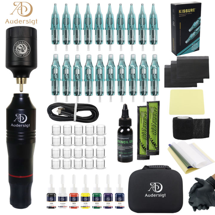 Rotary Tattoo Pen Kit Complete Tattoo Machine Set with Wireless Power ...