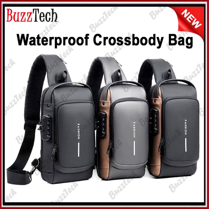 BuzzTech Waterproof USB Man Crossbody Bag Anti-Theft Short Travel ...
