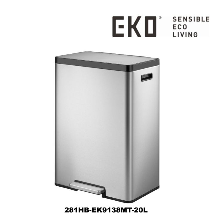 Eko 281HB-EK9138MT-20L Ecocasa II Stainless Steel Rectangle Step Bin With Soft Closing L36.5xW29 ...