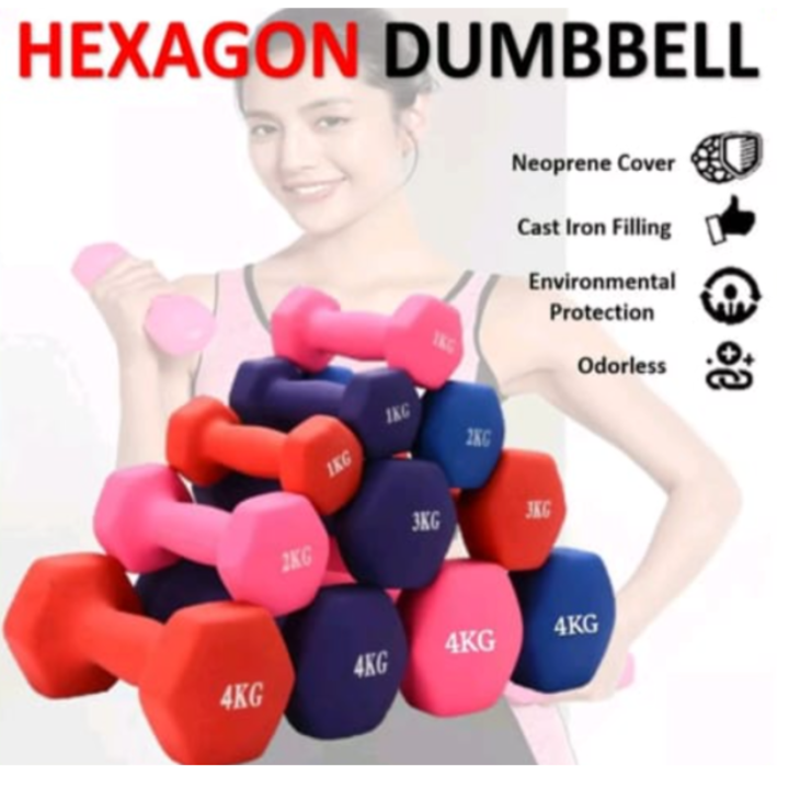 HAPPY PAL Hexagon Dumbell 1kg/2kg/3kg/4KGLadies Dumbbell Fitness ...
