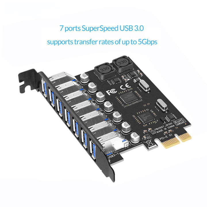 USB 3.0 PCI Express Adapter PCI E ถึง7พอร์ต USB 3อะแดปเตอร์ขยายการ์ด ...