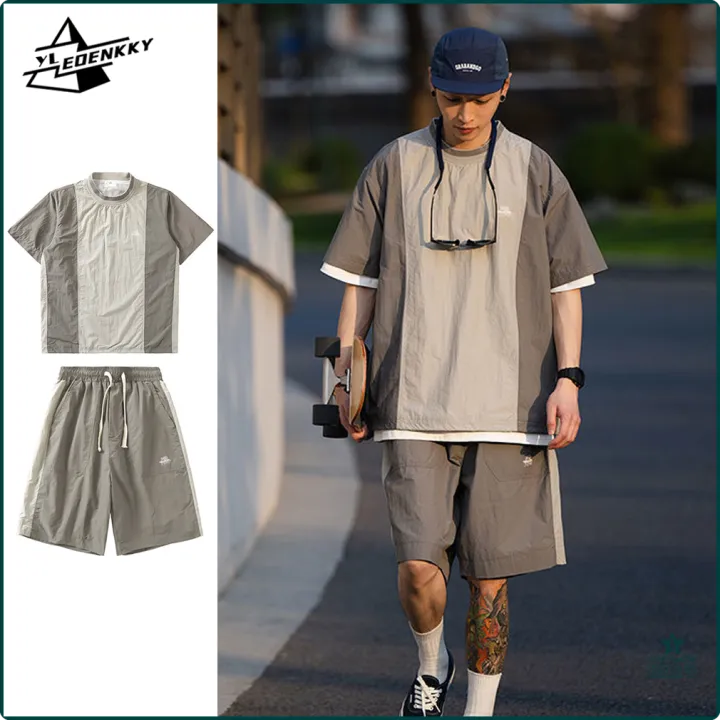 [op008] Summer Quick-drying Set Men Women Japanese Retro Color-block ...