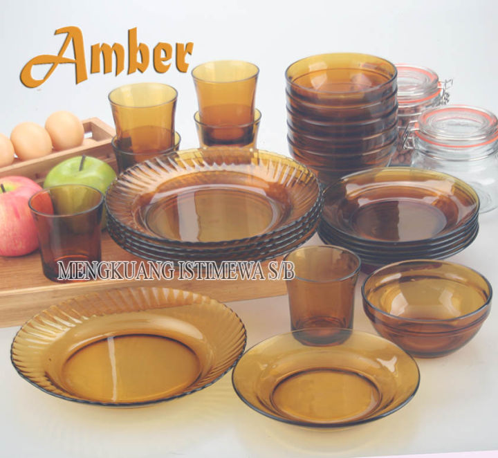 6pc Amber Glass Plates and Bowl Set LZ53400 | Lazada