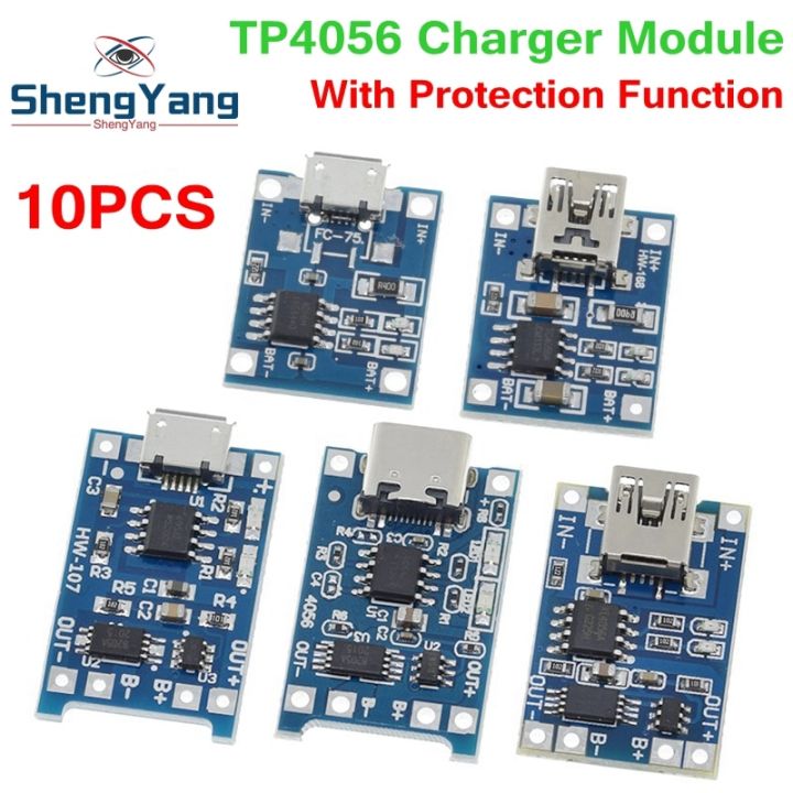 10pcs 5V 1A 18650 TP4056 Lithium Battery Charger Module Charging Board With Protection Dual ...