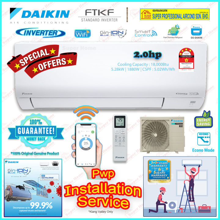 Save4.0 ((Pwp Installation)) Daikin 2.0hp R32 Standard Inverter Aircond FTKF Series FTKF50CV1MF ...