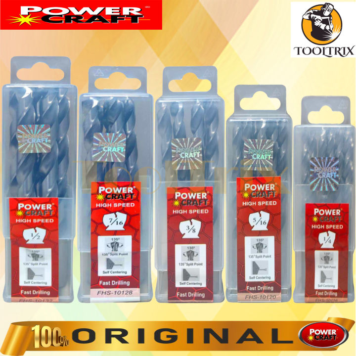 Power Craft Drill Bit ORIGINAL HSS Fast Drilling 1/4,5/16,3/8,7/16,1/2 ...