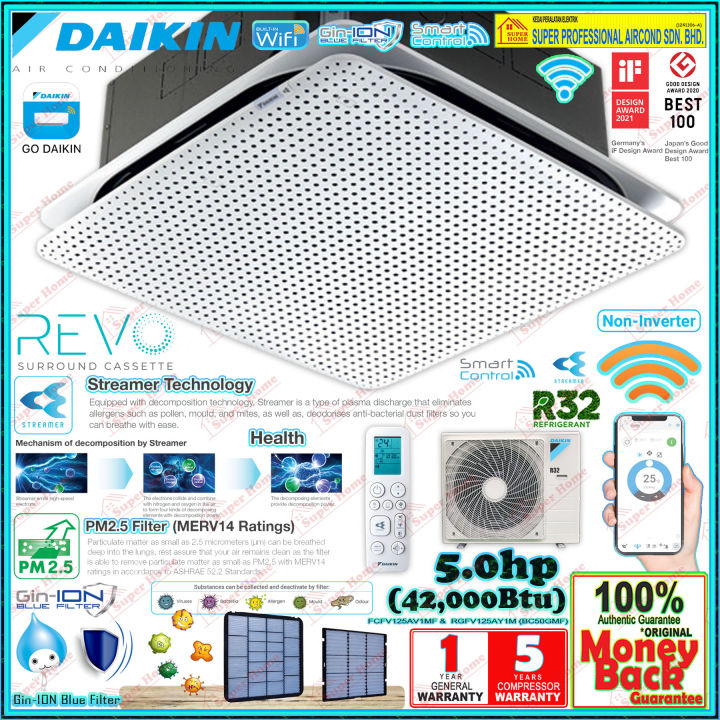 Daikin REVO Surround Cassette 2.0hp - 5.0hp FCFV Series R32 Premium Non Inverter Ceiling ...