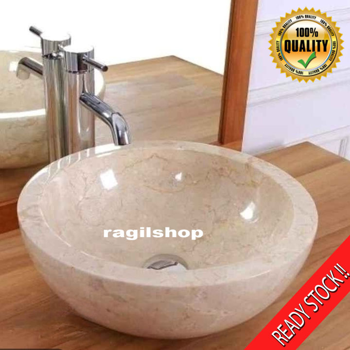 Wastafel Marmer Bulat 30cm Full Glossy Mengkilap Sifon Afur Pipa ...