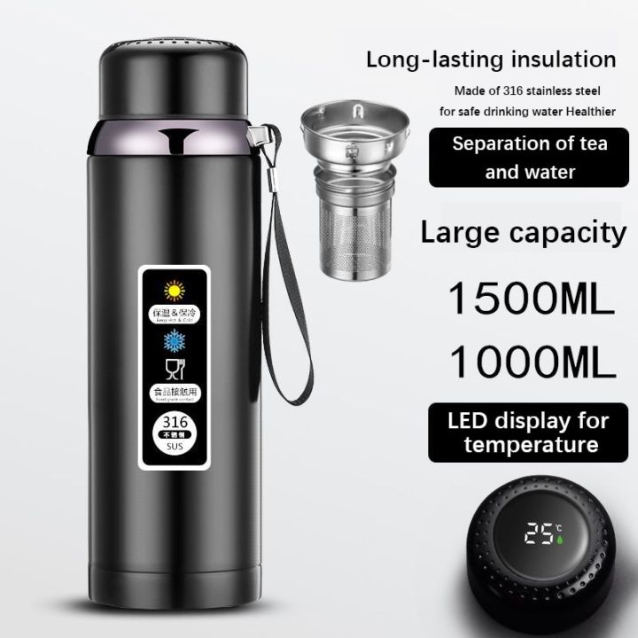 600-1500Ml 316 Stainless Steel Thermos Bottle LED Temperature Display Vacuum Flask With Tea ...