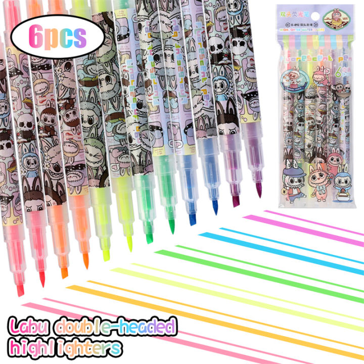 6Pcs/Set Double Headed Fluorescent Painting Knowledge Annotate Pens ...