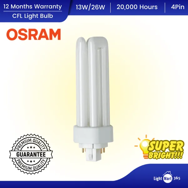 OSRAM PLC 4PIN G24 Compact Fluorescent Lamp 13W-26W PL-C Energy Saving ...
