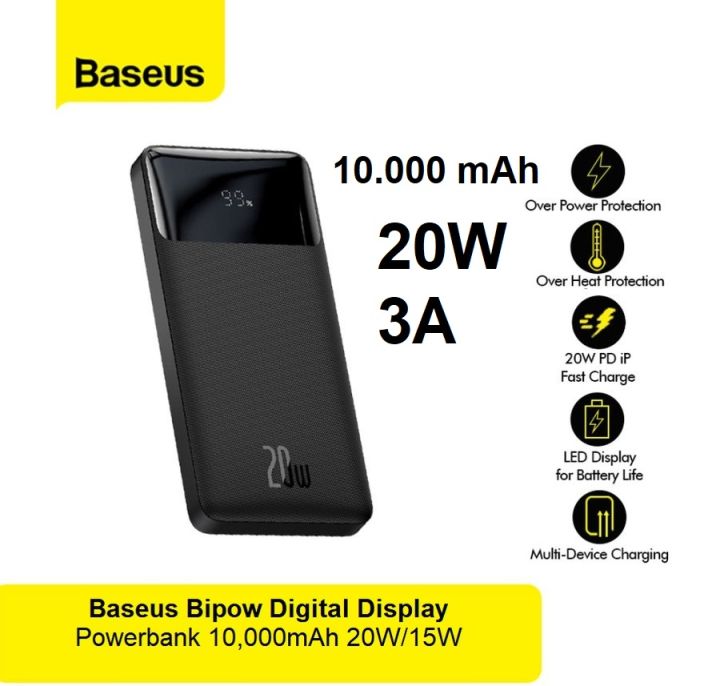 Baseus Original Powerbank Bipow Digital Display 10000mAh 20W 3A Fast ...
