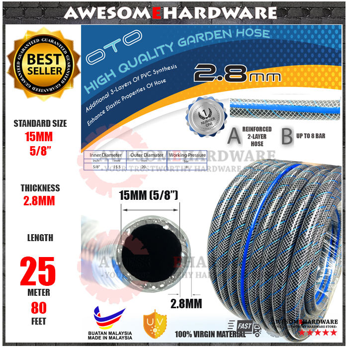 (25 METER) 5/8" 15MM OTO OCEAN BLUE LINE REINFORCED GARDEN HOSE WATER ...