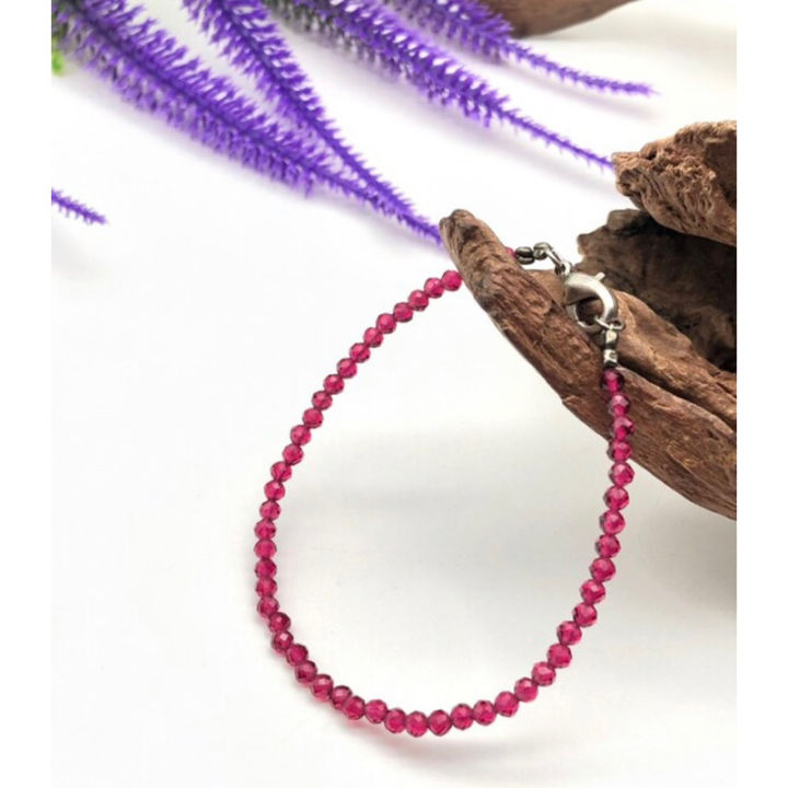 Natural Faceted Heated Ruby Bead Bracelet, Genuine Round Faceted Beaded ...