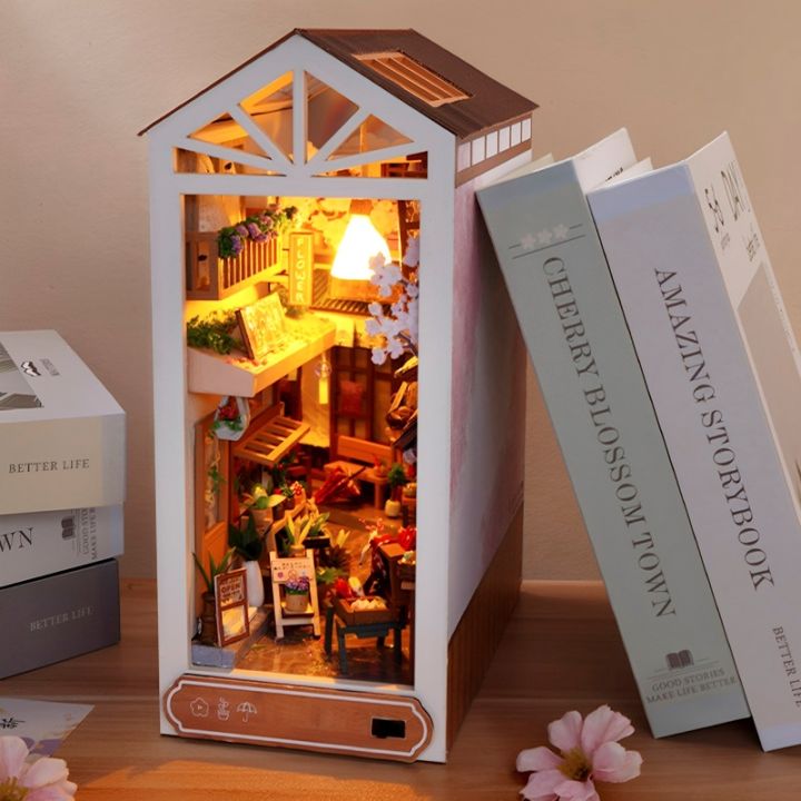 DIY Book Nook Kit 3D Wooden Puzzle Bookshelf Insert Decor with LED ...